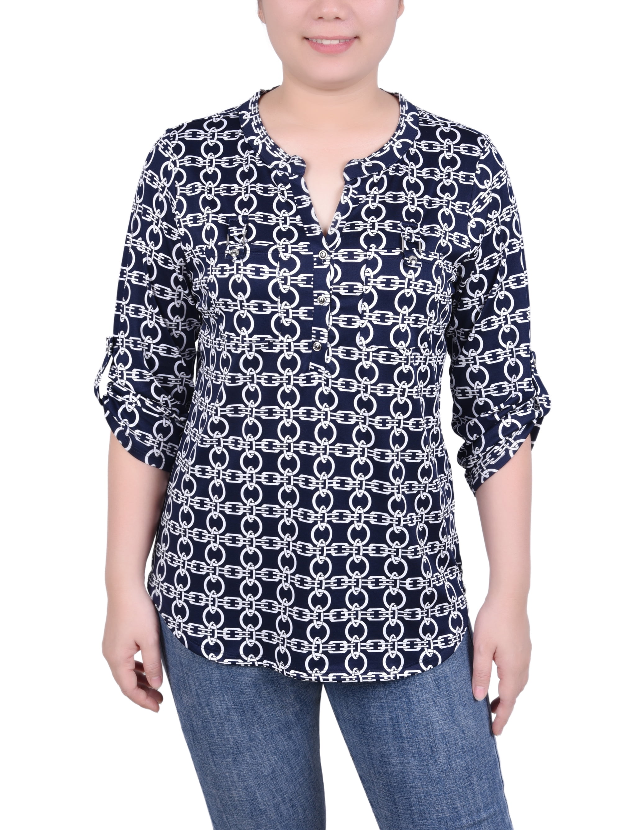 NY Collection Missy Long Tab-Sleeve Top With Pockets - Walmart.com