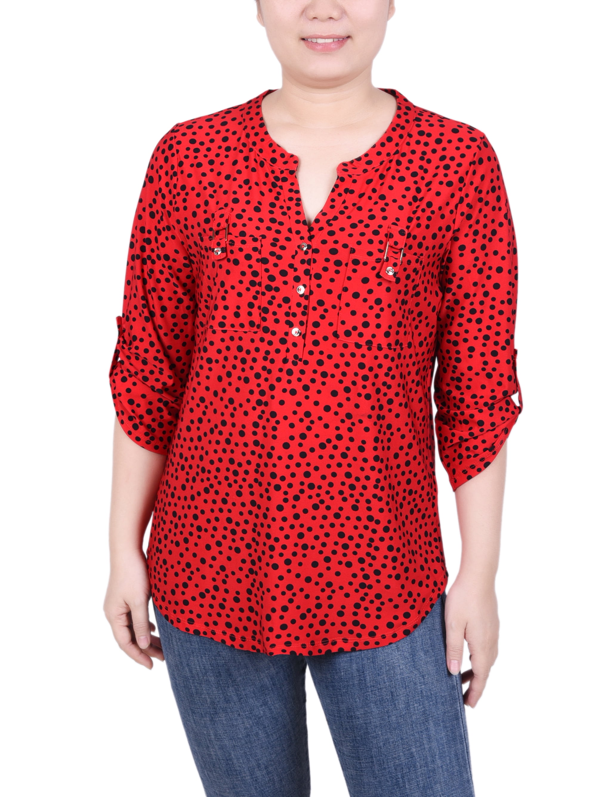 NY Collection Missy Long Tab-Sleeve Top With Pockets - Walmart.com