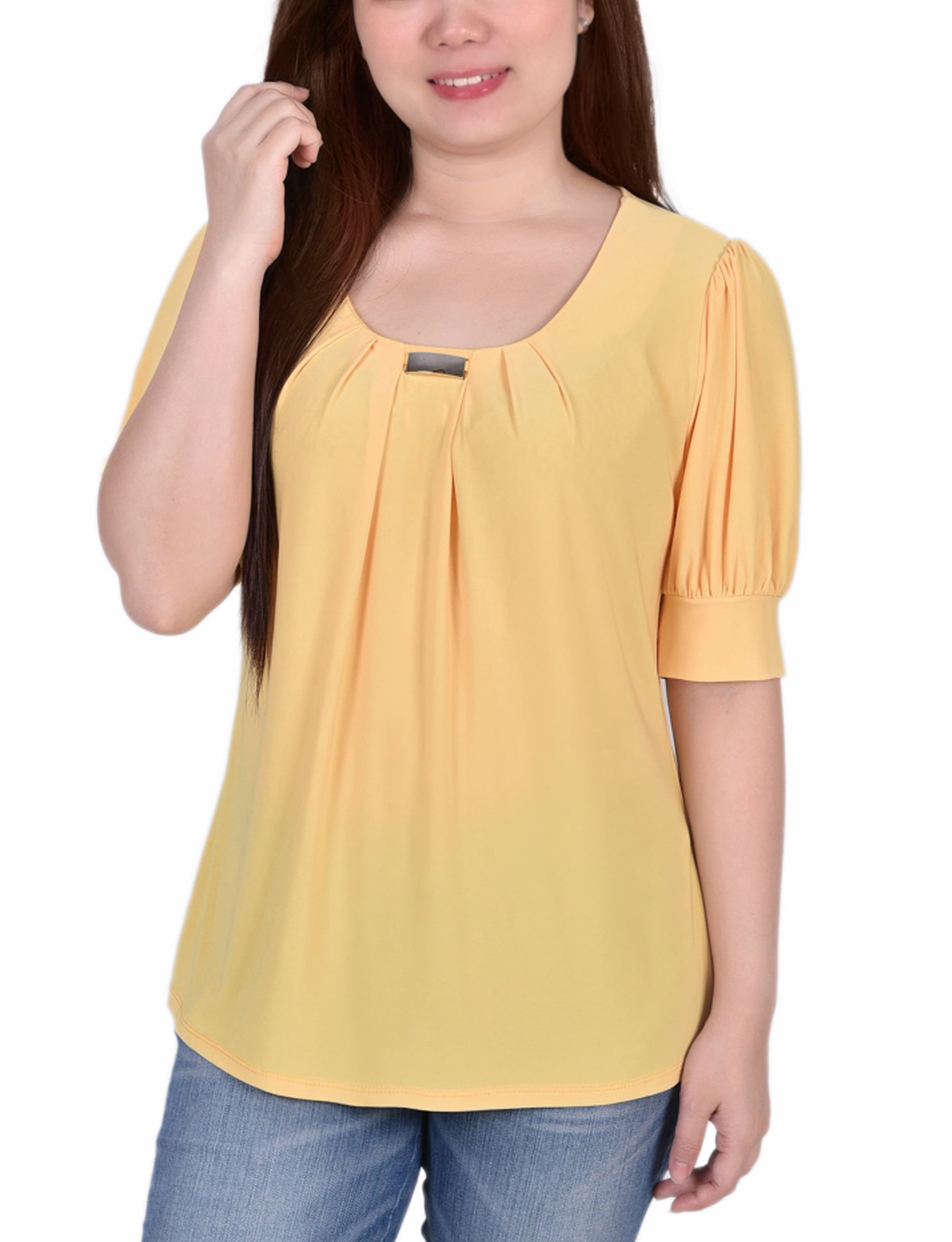 NY Collection Petite Short Sleeve Balloon Sleeve Top Samoan Sun PM ...