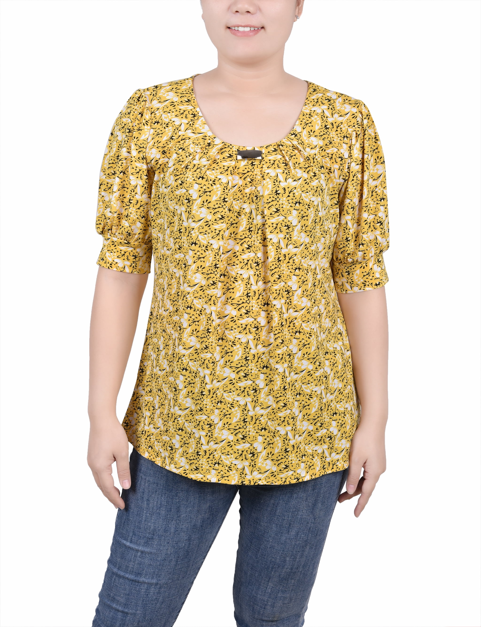 NY Collection Petite Short Sleeve Balloon Sleeve Top - Walmart.com