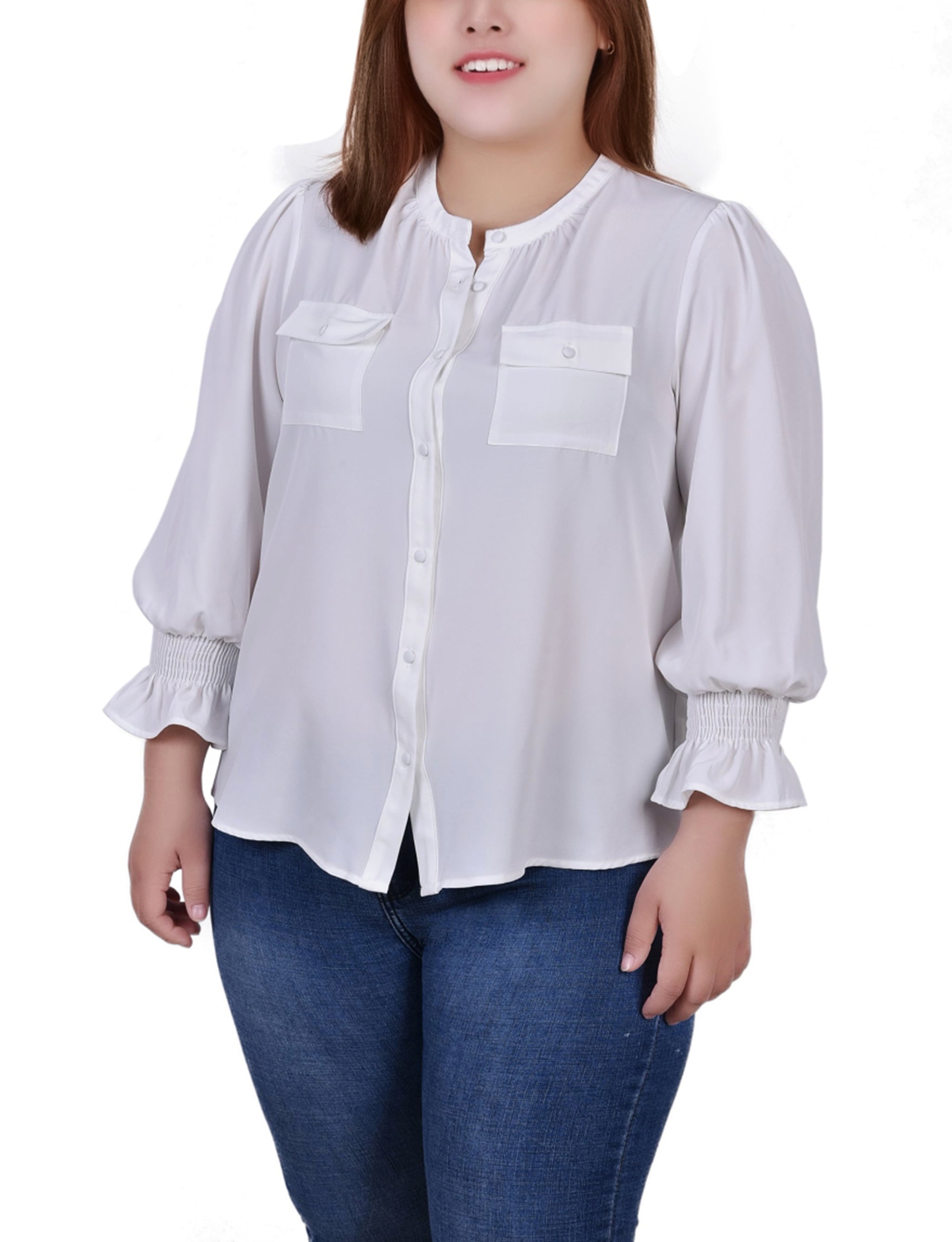 NY Collection Plus Size Long Sleeve Y Neck Blouse - Walmart.com