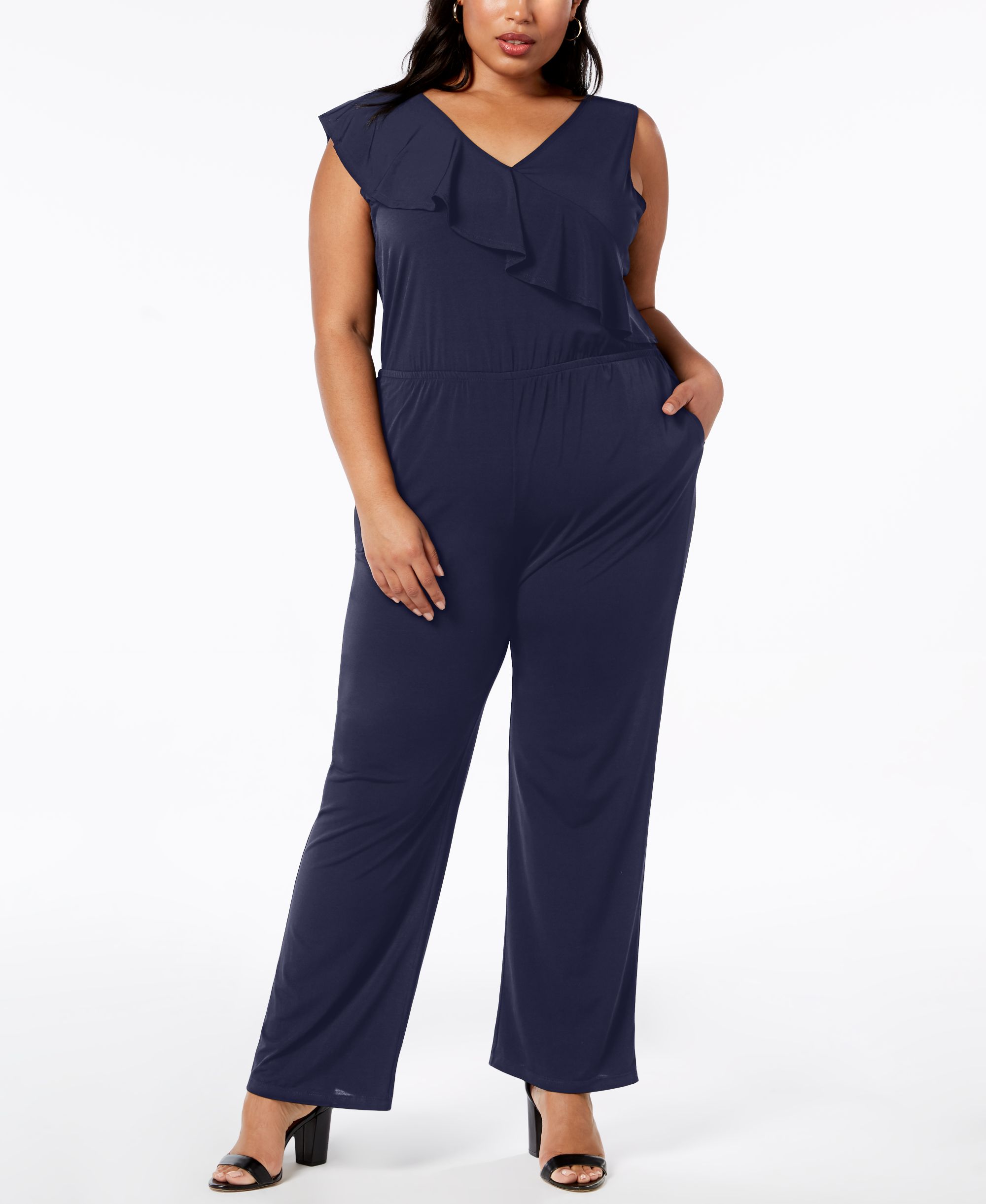 NY Collection Plus Size Ruffled Jumpsuit Eclipse 3X - Walmart.com