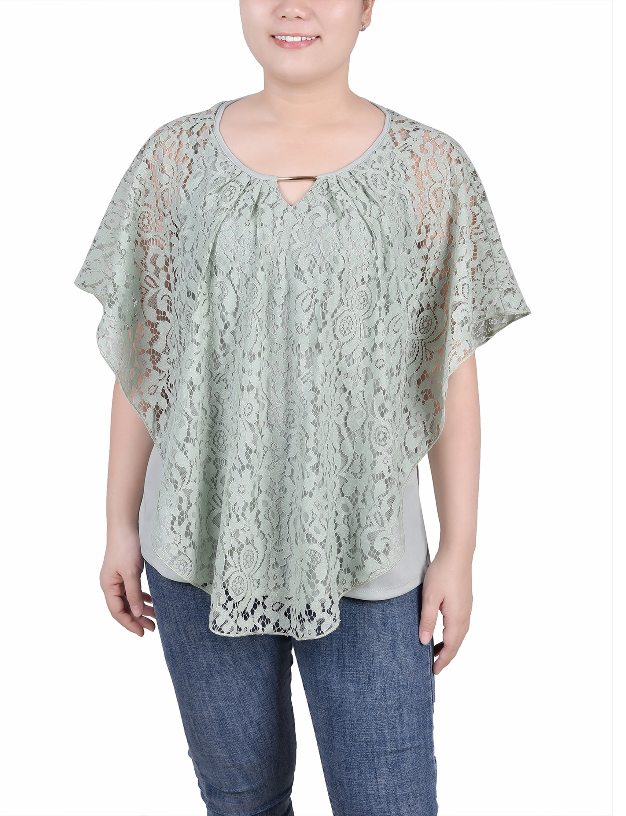 NY Collection Women's Petite Lace Poncho with Bar - Walmart.com