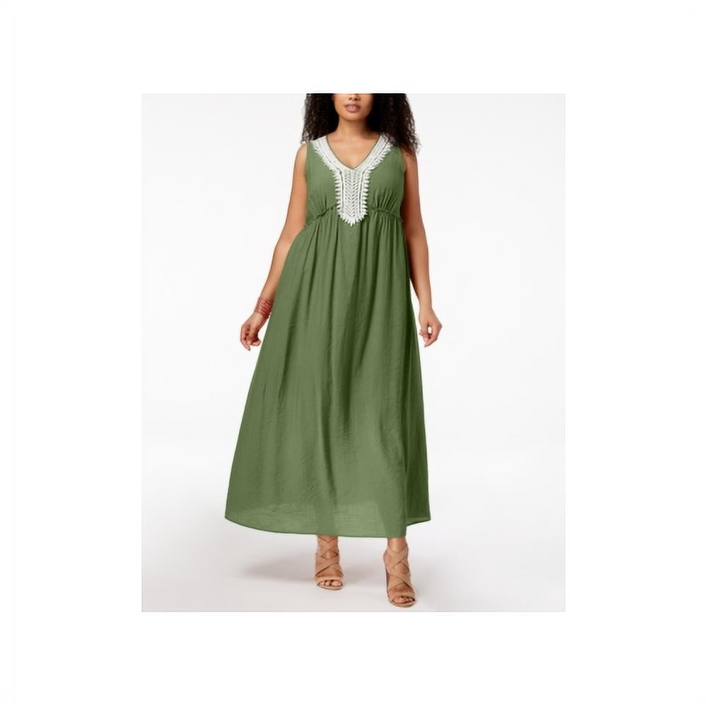 NY Collection Women's Plus Size Crochet-Trim Crinkle Maxi Dress (1X ...