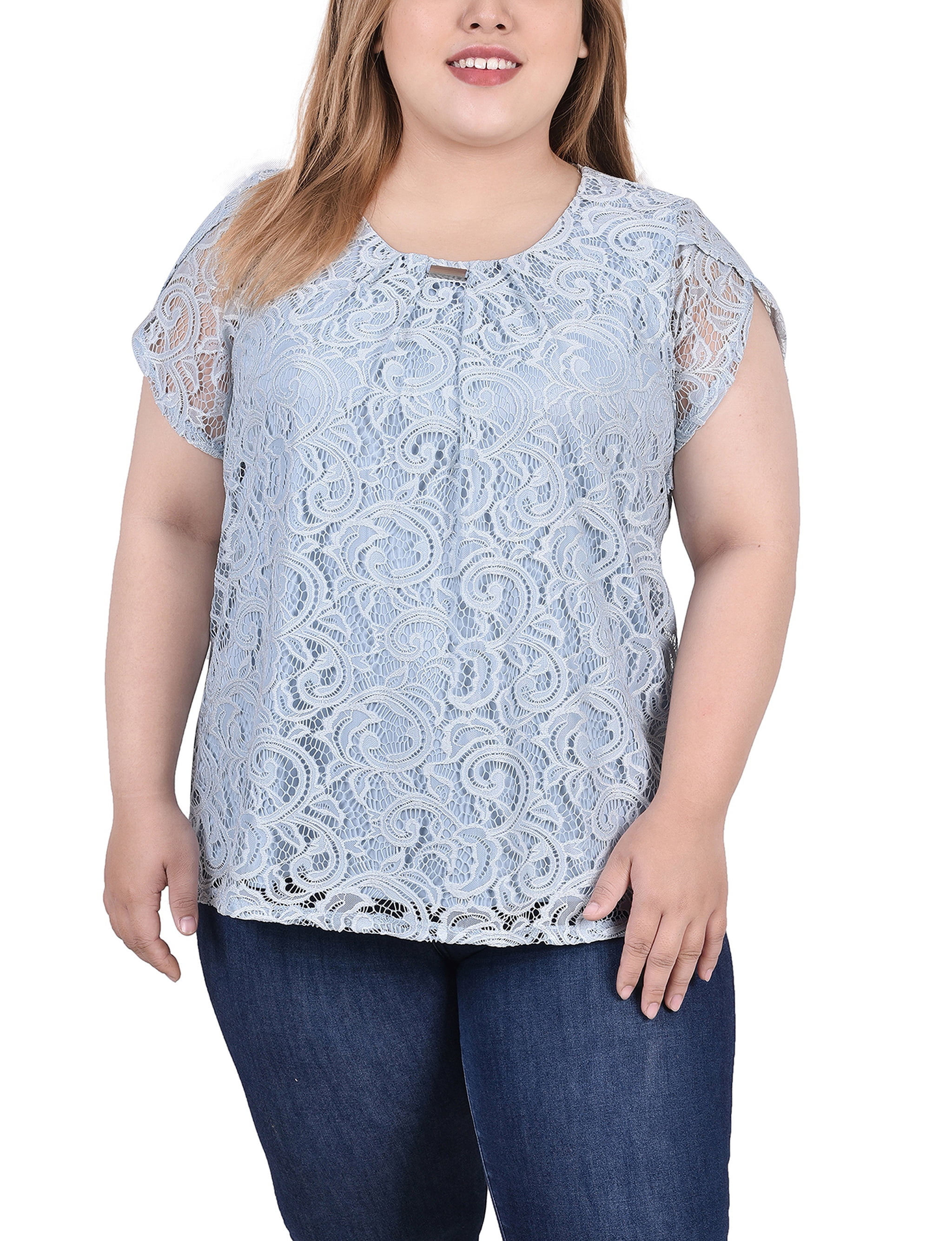 NY Collection Women's Plus Size Lace Petal Sleeve Top - Walmart.com