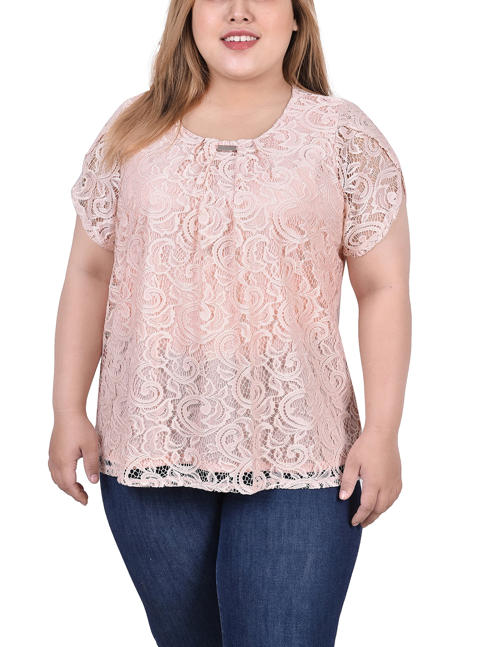 NY Collection Women's Plus Size Lace Petal Sleeve Top - Walmart.com