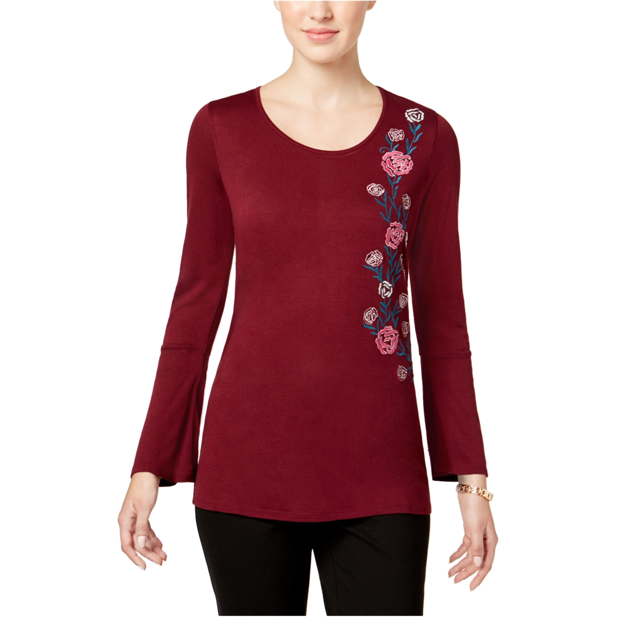 NY Collection Womens Embroidered Pullover Blouse, Red, Medium - Walmart.com