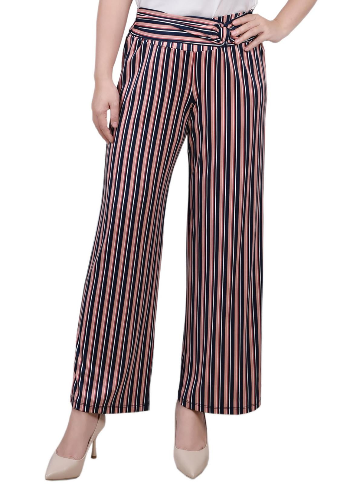 NY Collection Womens Petites Belted Stripe Cropped Pants - Walmart.com