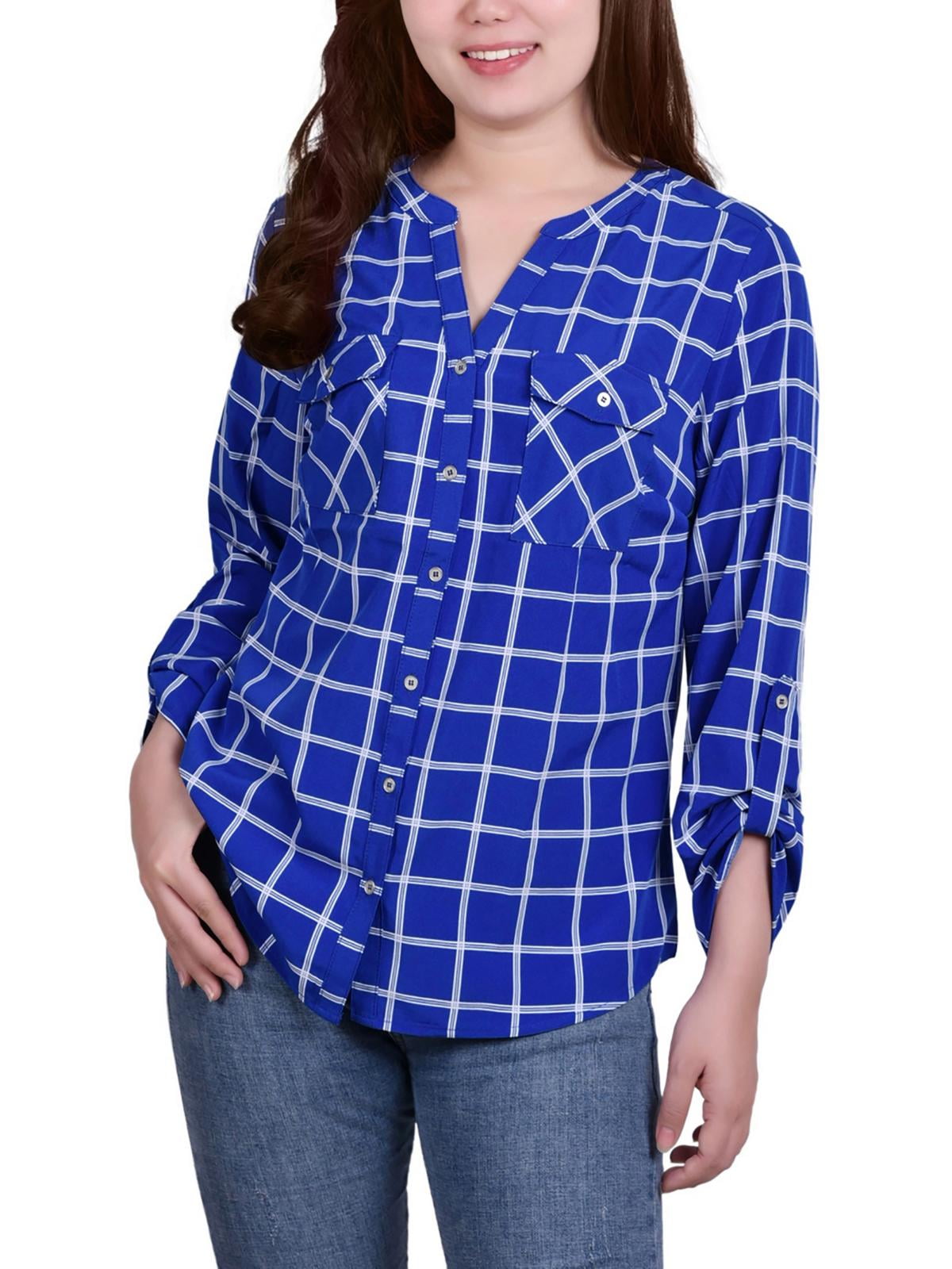 NY Collection Womens Petites Button-Front Long Sleeve Blouse - Walmart.com
