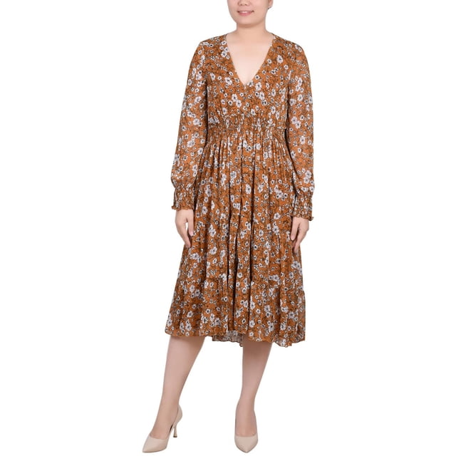 NY Collection Womens Petites Chiffon Floral Midi Dress - Walmart ...