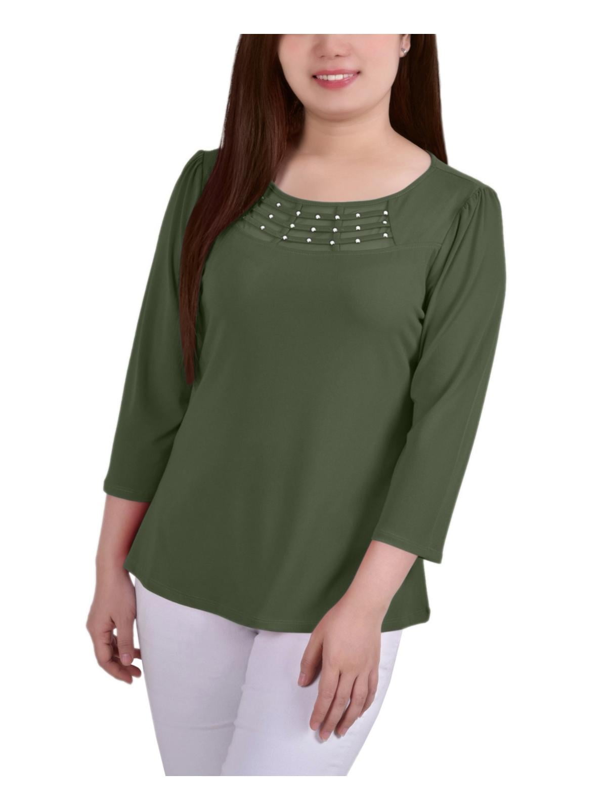 NY Collection Womens Petites Crepe Mesh Inset Blouse - Walmart.com