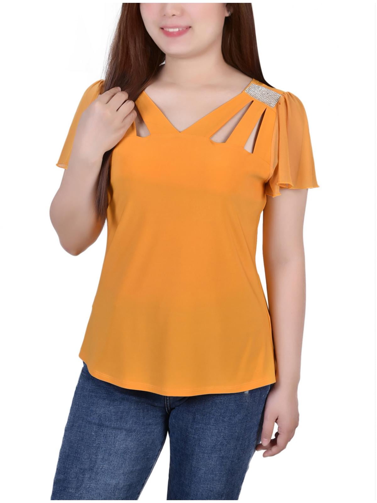 NY Collection Womens Petites Cutout Mesh Inset Blouse - Walmart.com