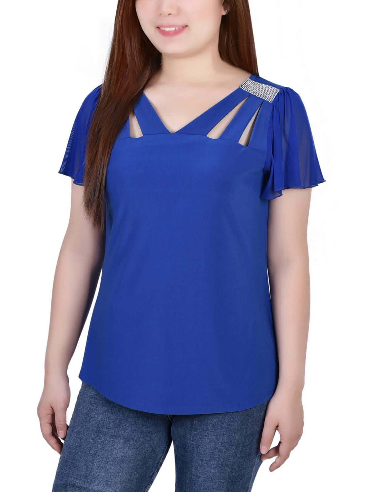 NY Collection Womens Petites Cutout Mesh Inset Blouse - Walmart.com