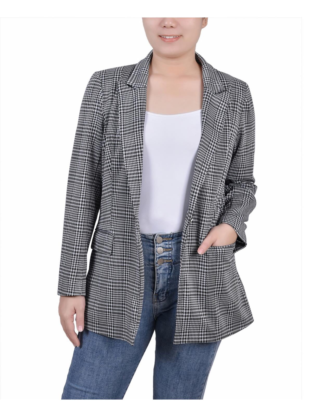 NY Collection Womens Petites Houndstooth Business One-Button Blazer ...