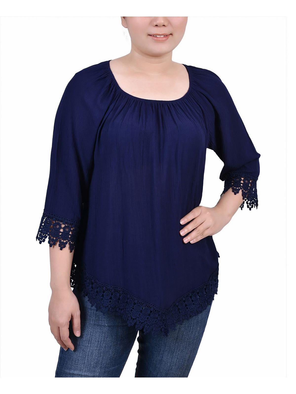 NY Collection Womens Petites Lace Peasant Blouse - Walmart.com