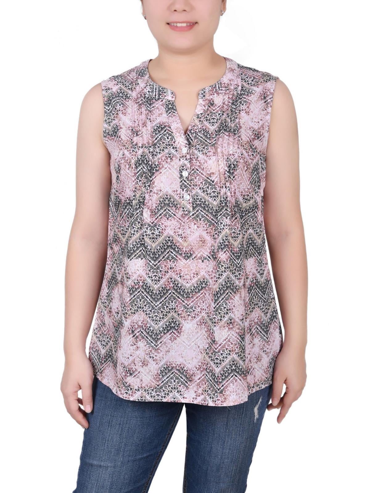 NY Collection Womens Petites Printed Pintucked Blouse - Walmart.com