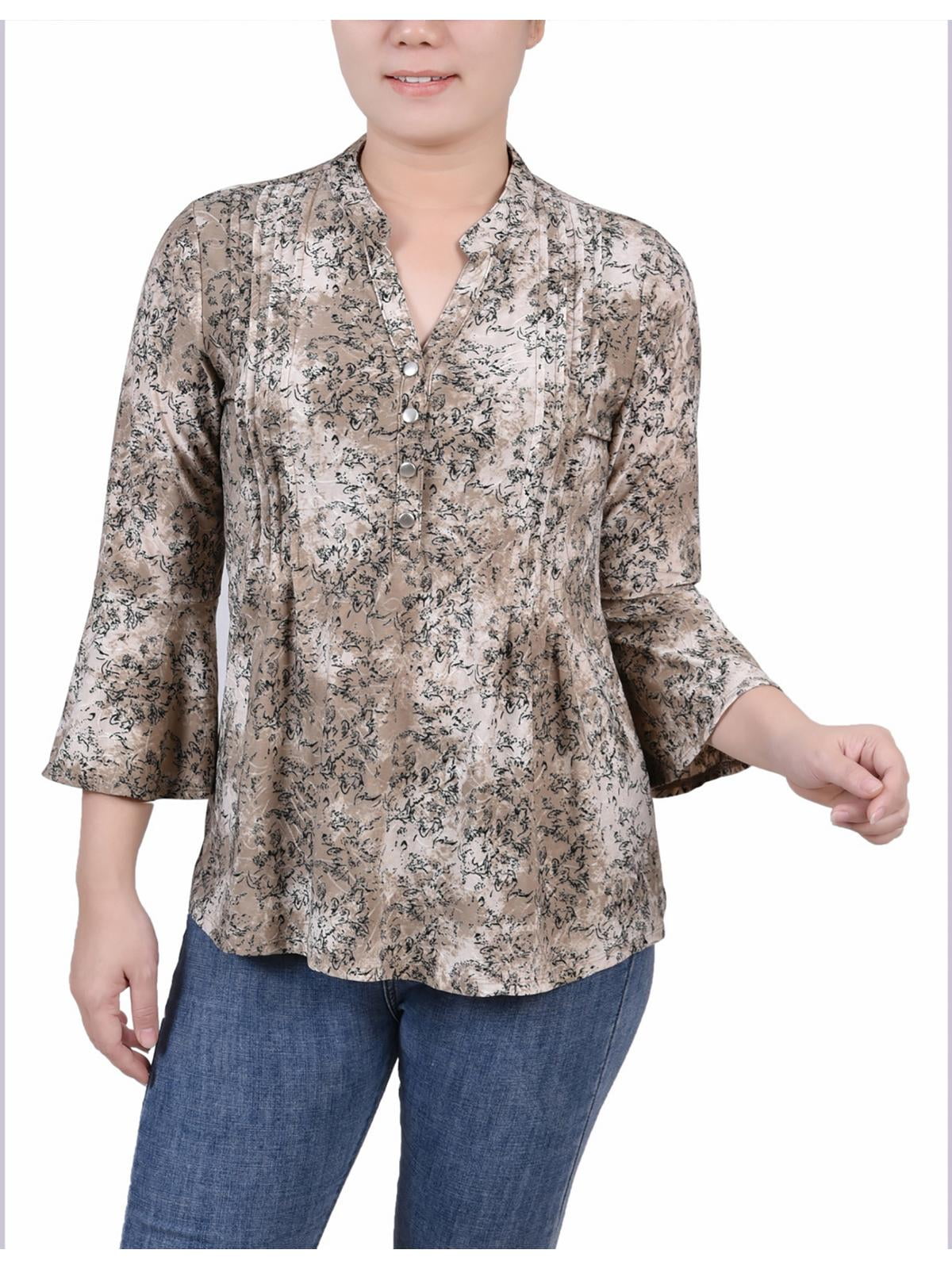 NY Collection Womens Petites Printed Y-Neck Blouse - Walmart.com