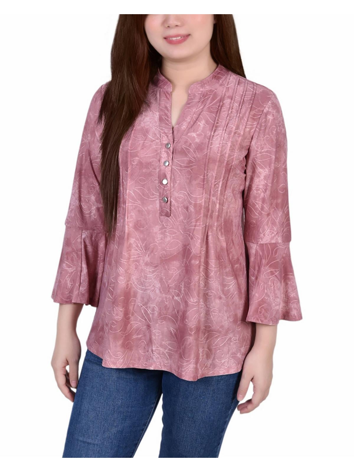 NY Collection Womens Petites Printed Y-Neck Blouse - Walmart.com