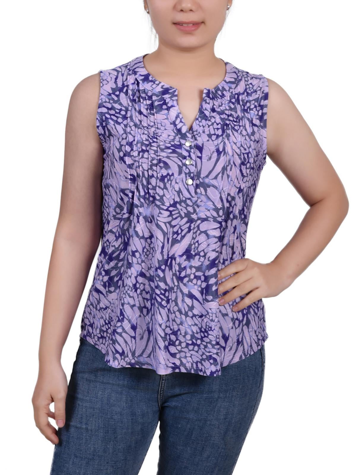 NY Collection Womens Petites Printed Y-Neck Blouse - Walmart.com