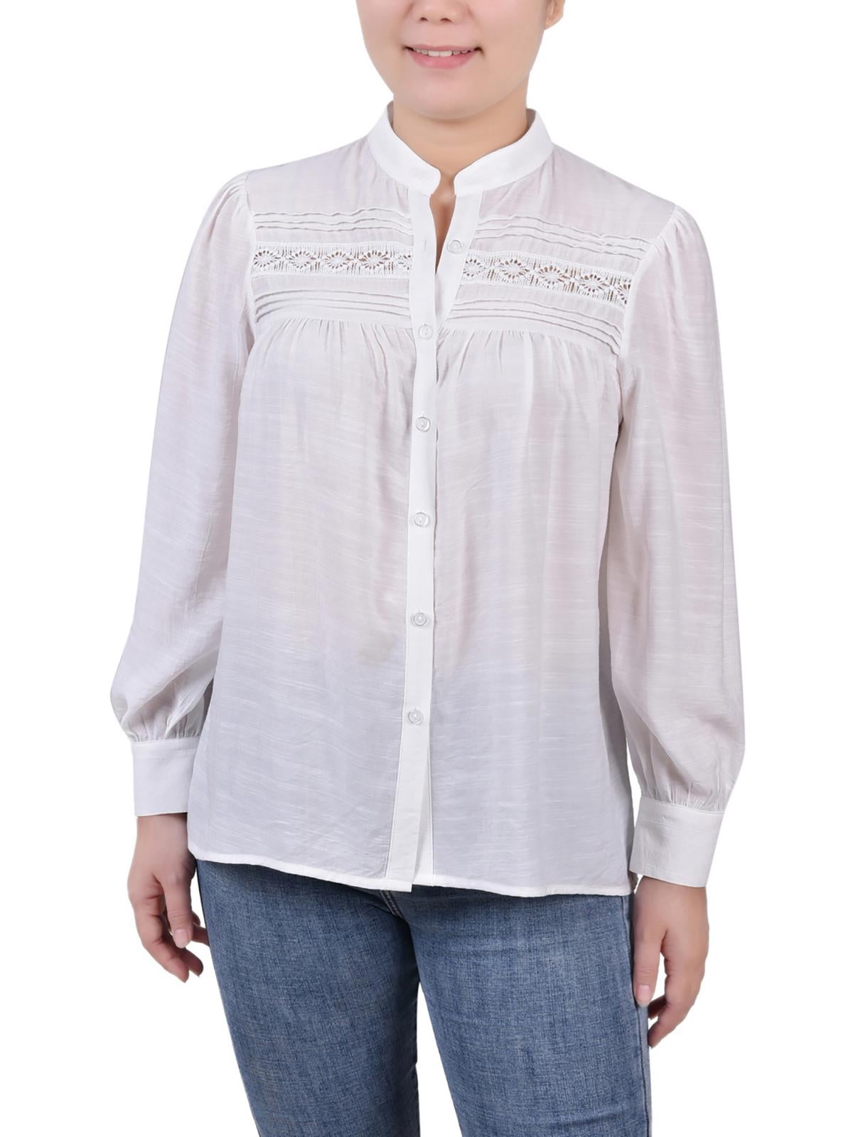 NY Collection Womens Petites Slub Rayon Button-Down Top - Walmart.com