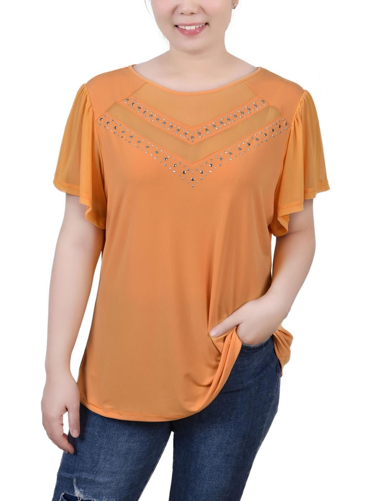 NY Collection Womens Petites Studded Blouse - Walmart.com