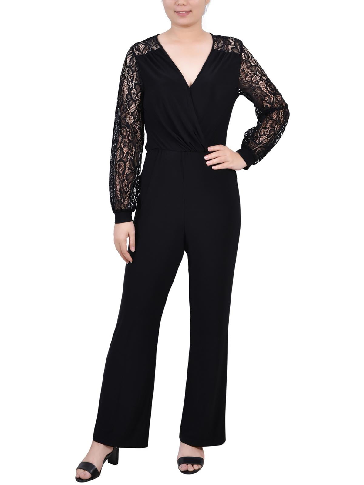 Petite Jumpsuit with Lace Sleeve Black PXL - Walmart.com