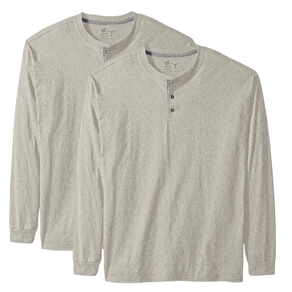 Hanes Men`s Beefy-T Long-Sleeve Henley, O5719, 2XL, Pebblestone ...