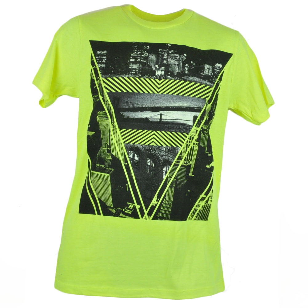 NY New York Famous Bridges Buildings Neon Yellow Tshirt Graphic Tee ...