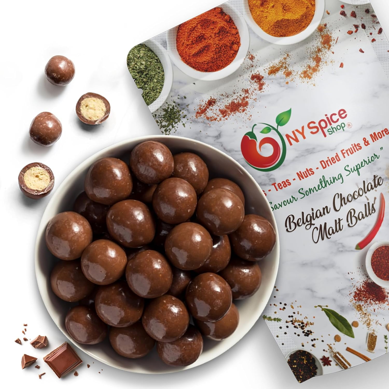 NY SPICE SHOP Belgian Dark Chocolate Covered Malt Balls - 08 Ounce ...
