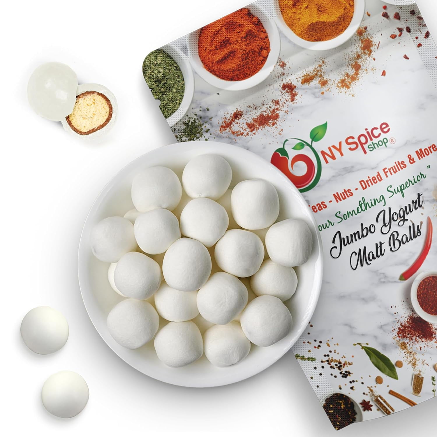 NY SPICE SHOP Jumbo Yogurt Malt Balls - 3 Pound - Candy Balls - Malted ...