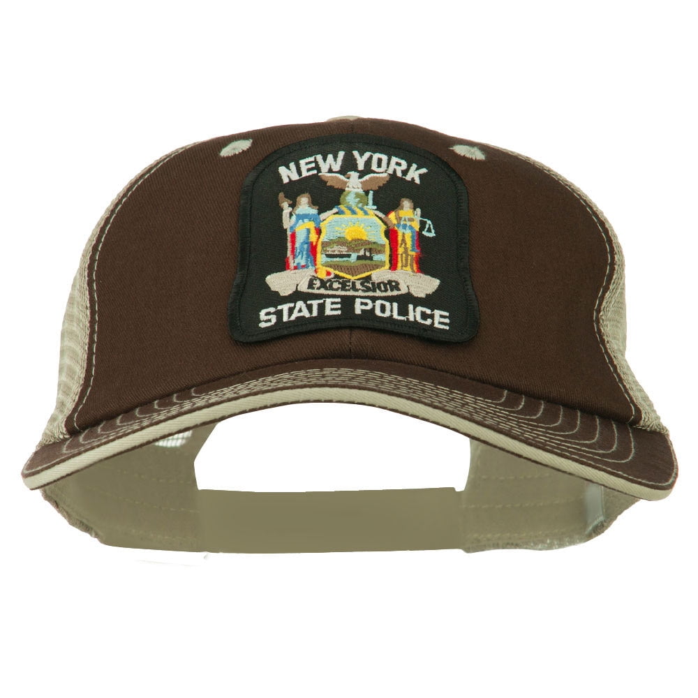 NY State Police Patched Big Size Washed Mesh Cap - Brown Beige XL-3XL ...