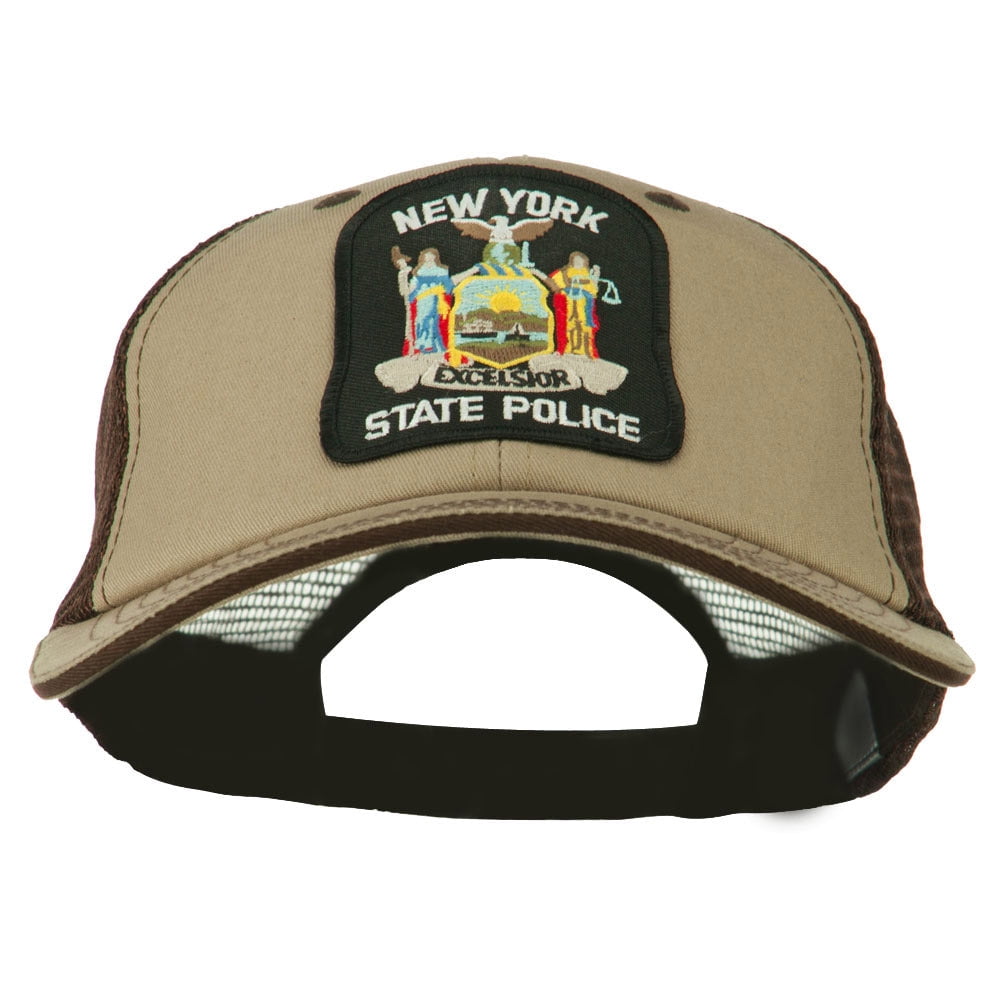 NY State Police Patched Big Size Washed Mesh Cap - Khaki Brown XL-3XL ...