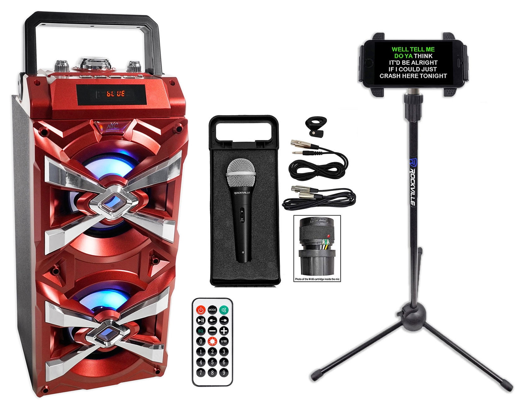 NYC Acoustics Bluetooth Karaoke Machine System w/LED's+Microphone ...