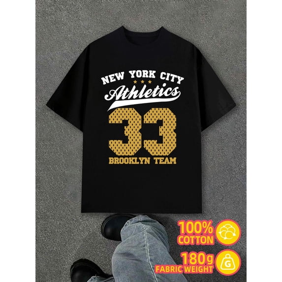 NYC Brooklyn Athletics mens black 180G 100% Cotton Casual sportswear ...