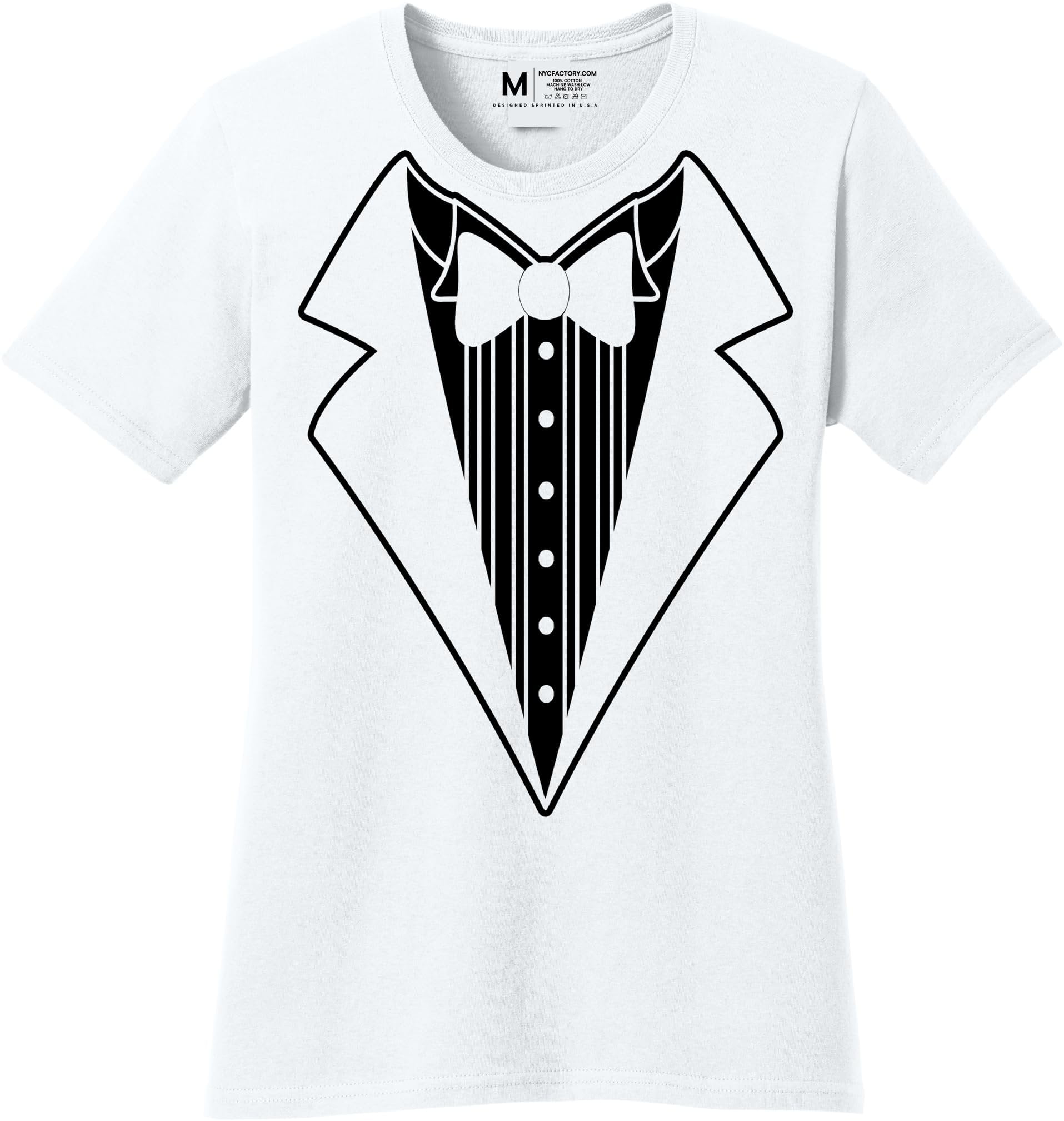 NYC FACTORY Ladies Tuxedo Tee White, Button Design, M - Walmart.com