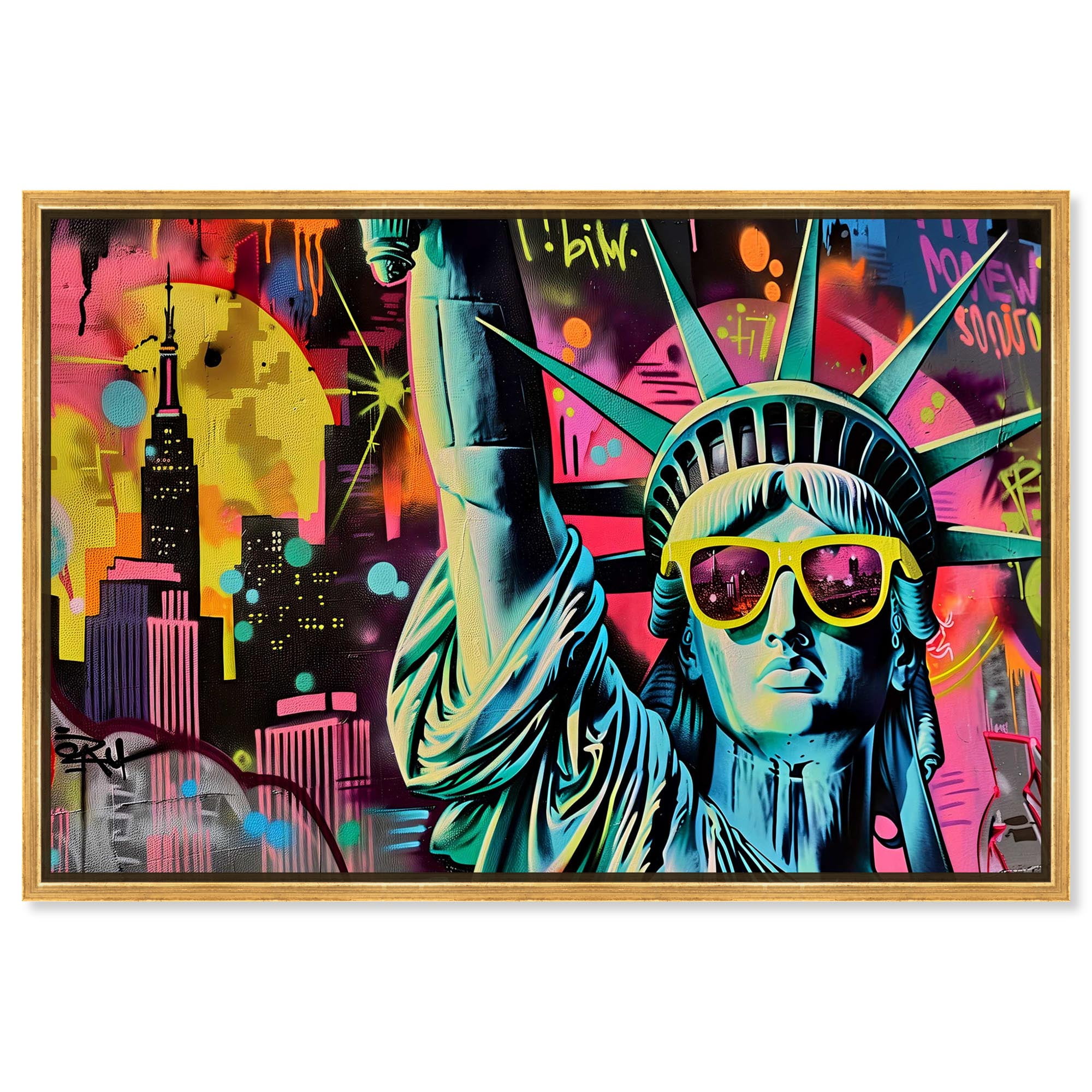 NYC Graffiti Style Canvas Mancave Art by Art Remedy, Gold Frame, 24" x ...