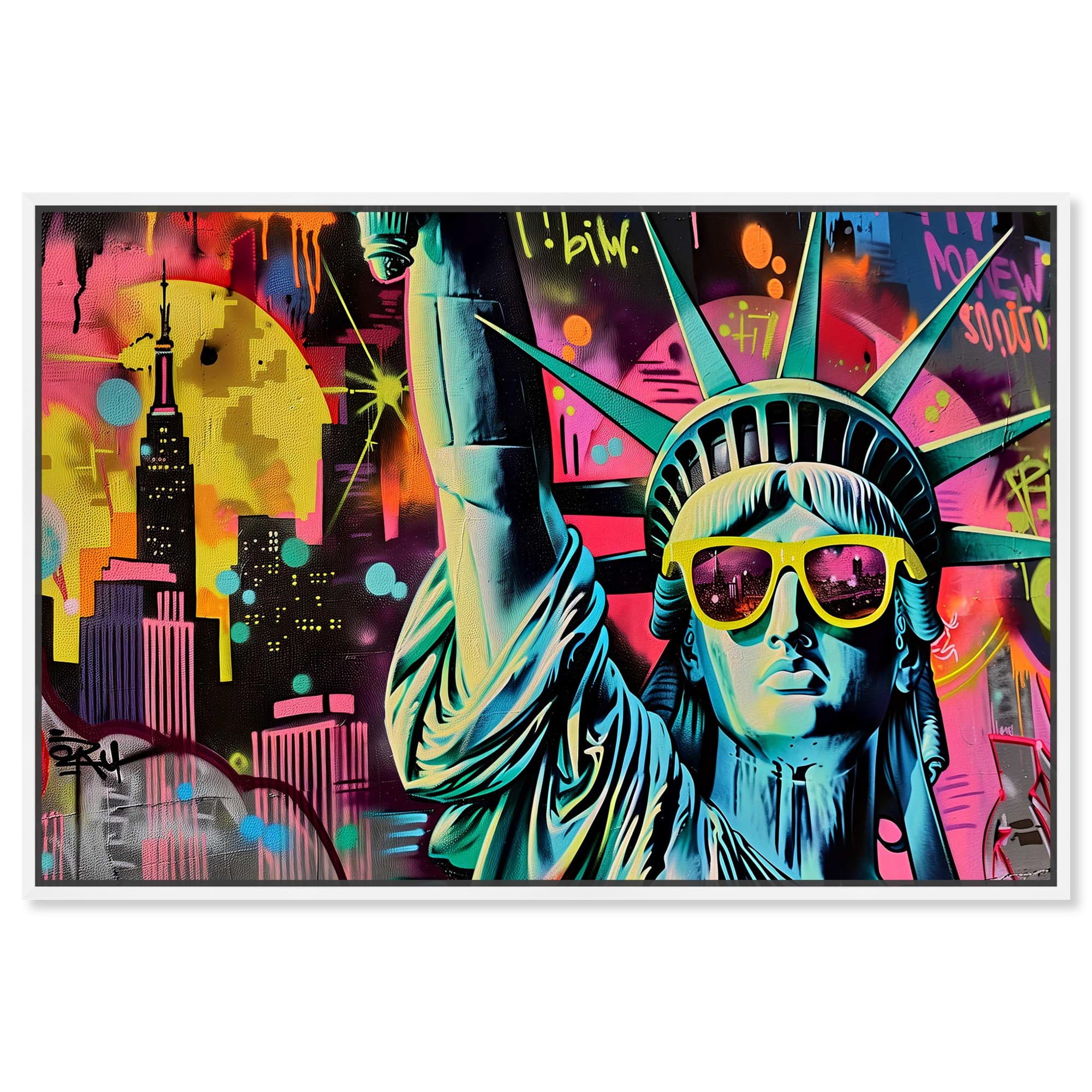 NYC Graffiti Style Canvas Mancave Art by Art Remedy, White Frame, 30" x ...