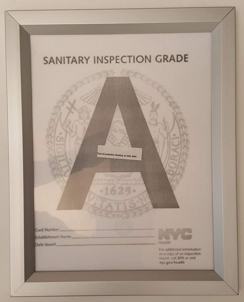 NYC Sanitary Inspection Grade Frame 8.5" X 11" ( Heavy Duty - Aluminum ...