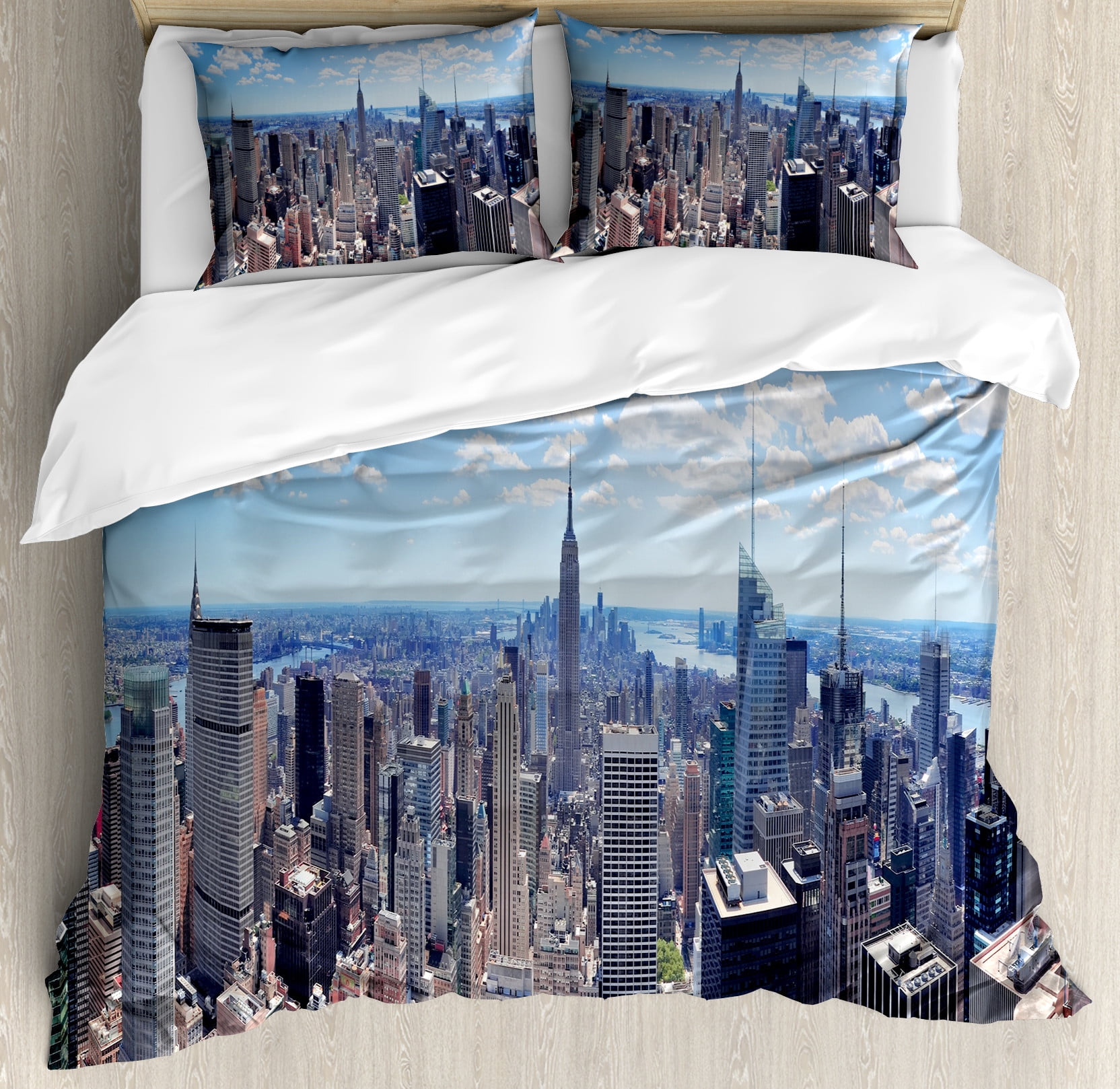 NYC Scene Duvet Cover Set, Panoramic Aerial Layout of High Skyscrapers ...