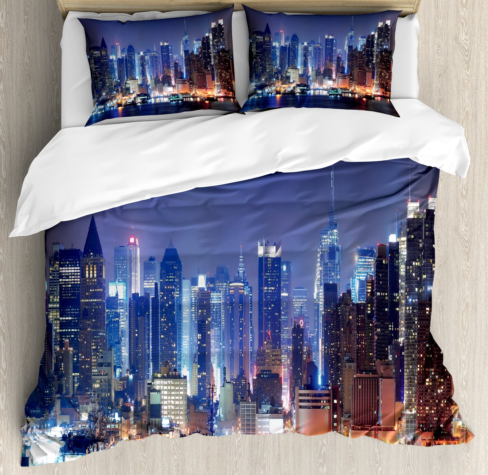NYC Scene Duvet Cover Set, Real Life Picture of the Skyline at Night ...