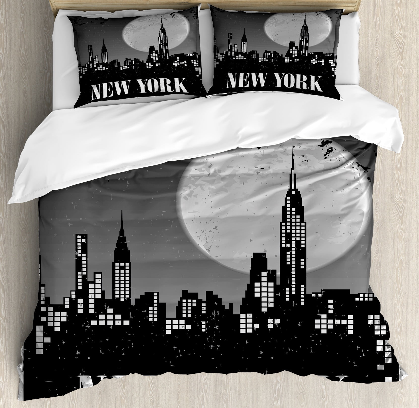 NYC Scene Duvet Cover Set, Typography Illustrated in a Grunge Style ...