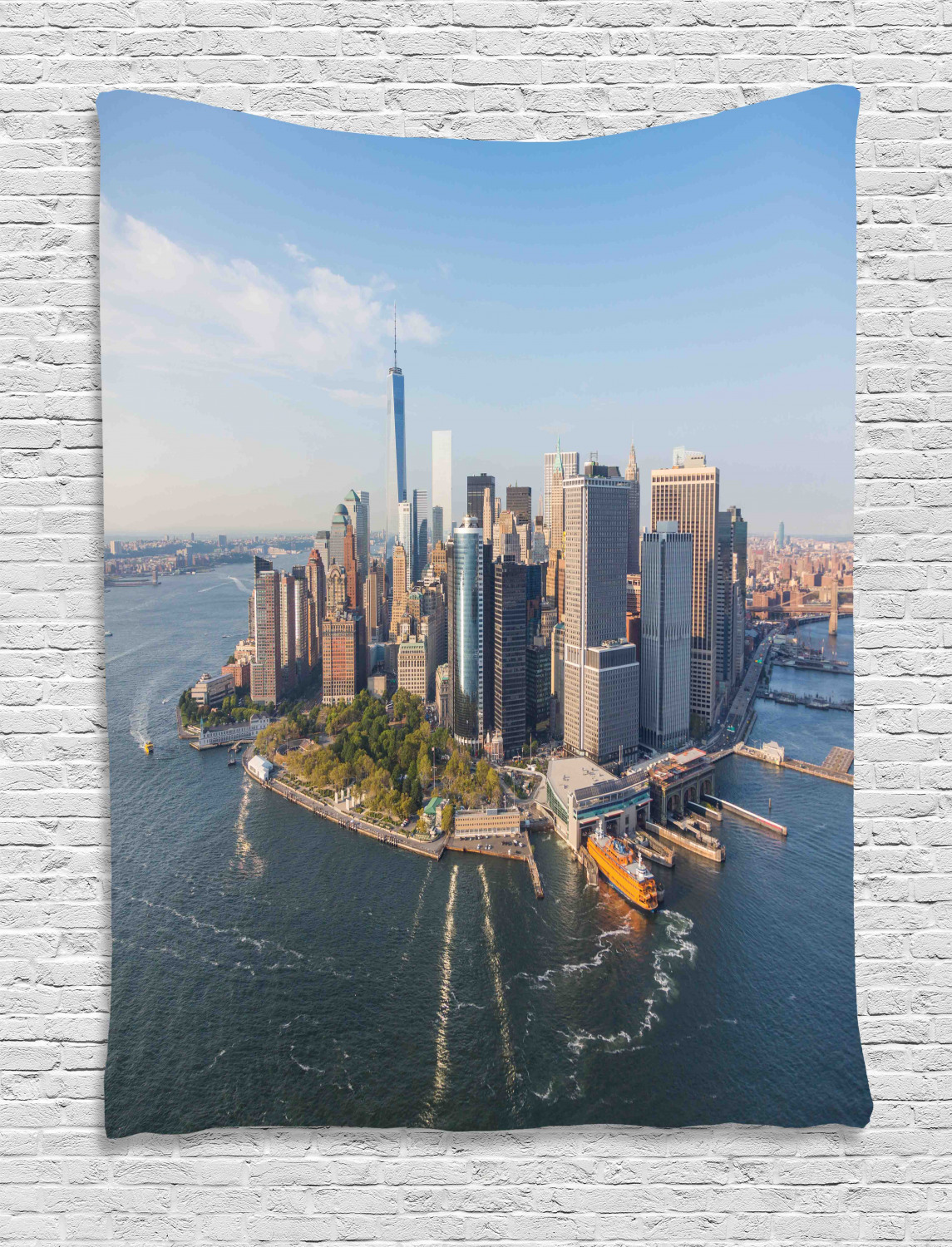 NYC Scene Tapestry, Real Life Image of Downtown Aerial View Panoramic ...