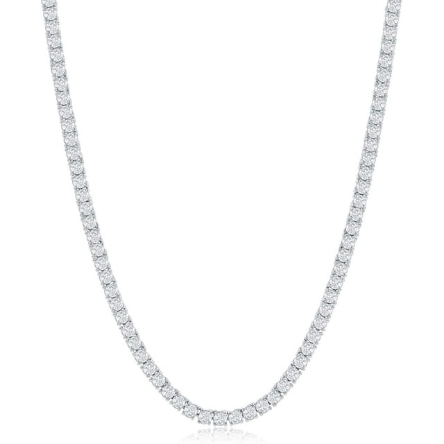 NYC Sterling 3mm Round Cubic Zirconia Tennis Necklace, Silver Plated ...