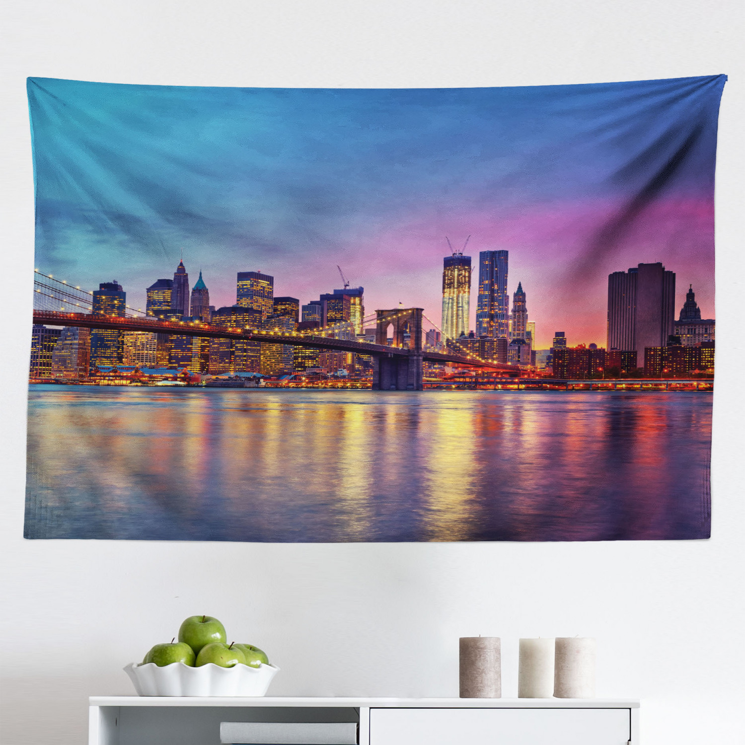 NYC Tapestry, Colorful New York City USA Skyline Creative Hatched Line ...