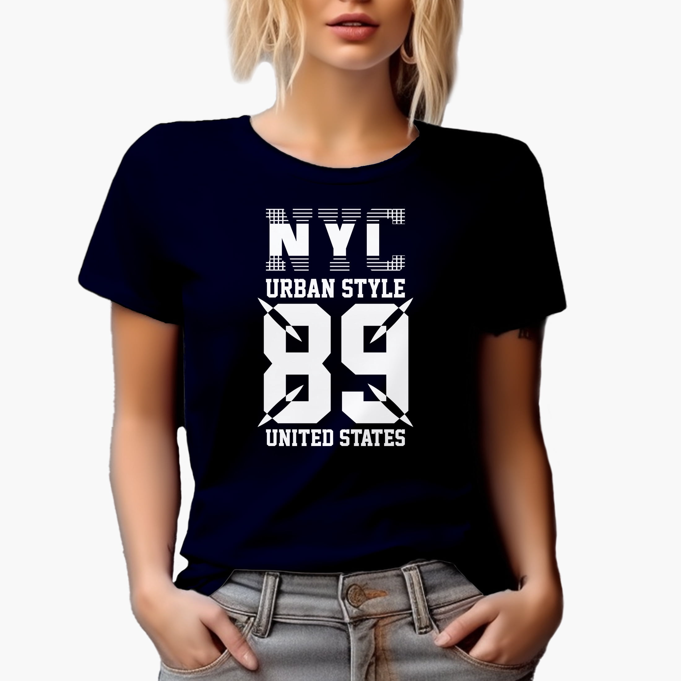 NYC Urban Style 89 United States - City Typography, Navy Blue T-Shirt ...