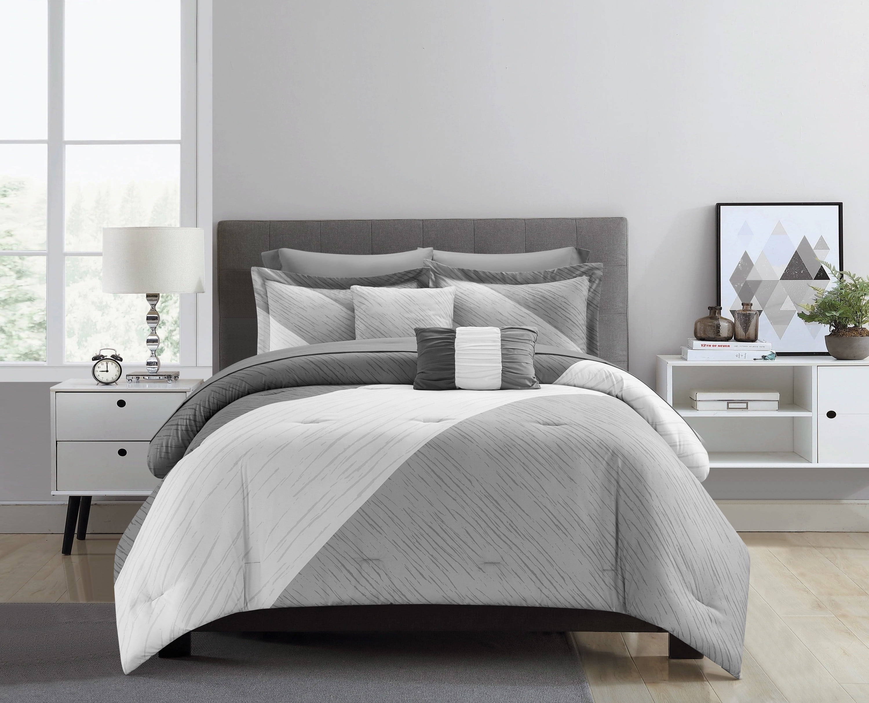 NYCO Kinsley 7-Piece Color Block with Stripe Print Comforter Set, Twin ...