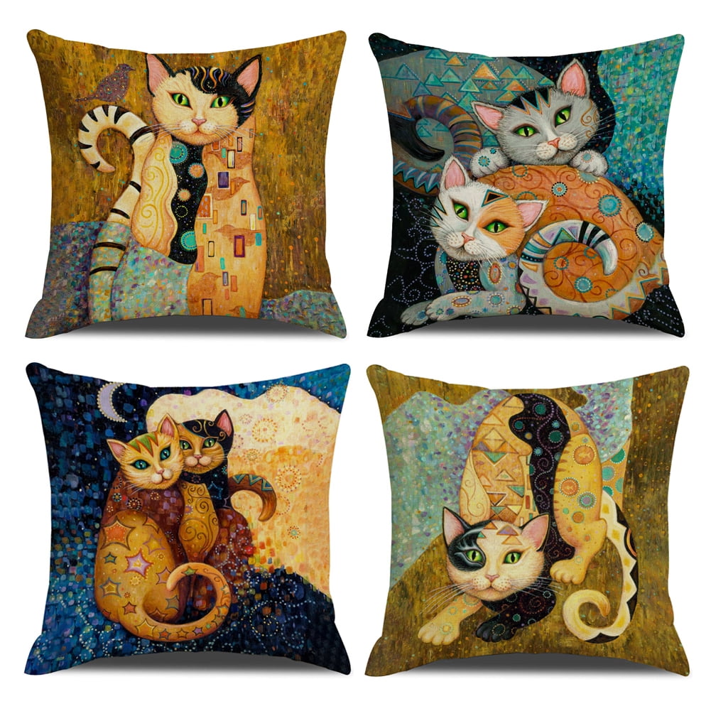 NYDECOR Decorative Abstract Cat Pillow Covers, 18x18 Set of 4, Cotton ...