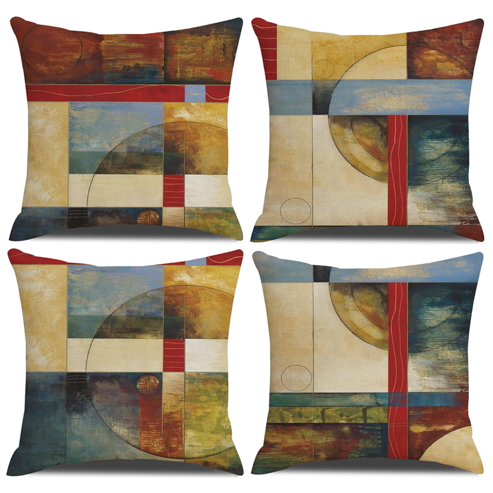 NYDECOR Abstract Pillow Covers 18x18 Set of 4 Vintage Geometric Pillow ...