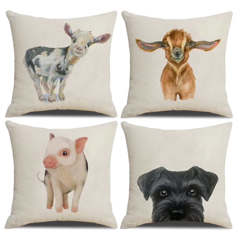 NYDECOR Farm Animal Pillow Covers 18x18 Set of 4 Dog Cow Pillow Cover ...