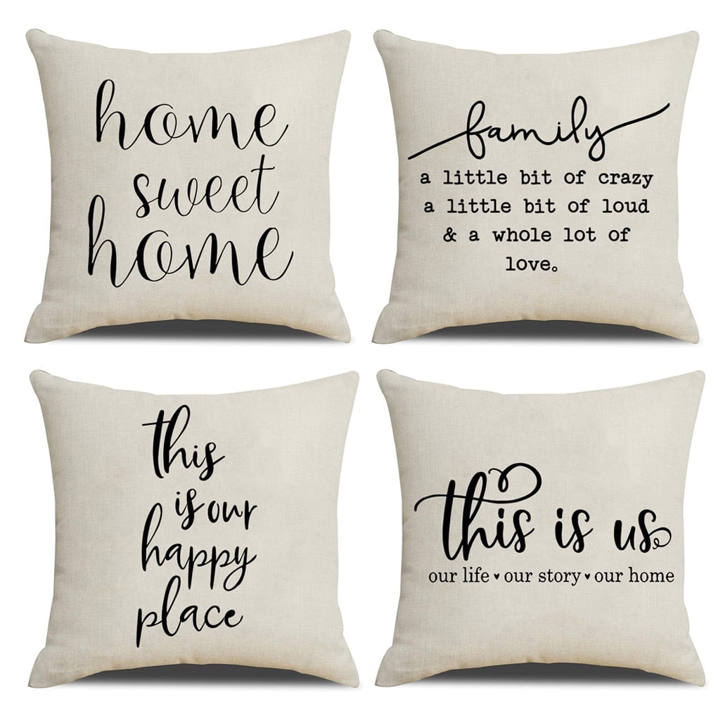 NYDECOR Farmhouse Pillow Covers 18x18 Set of 4 Rustic Family Throw ...